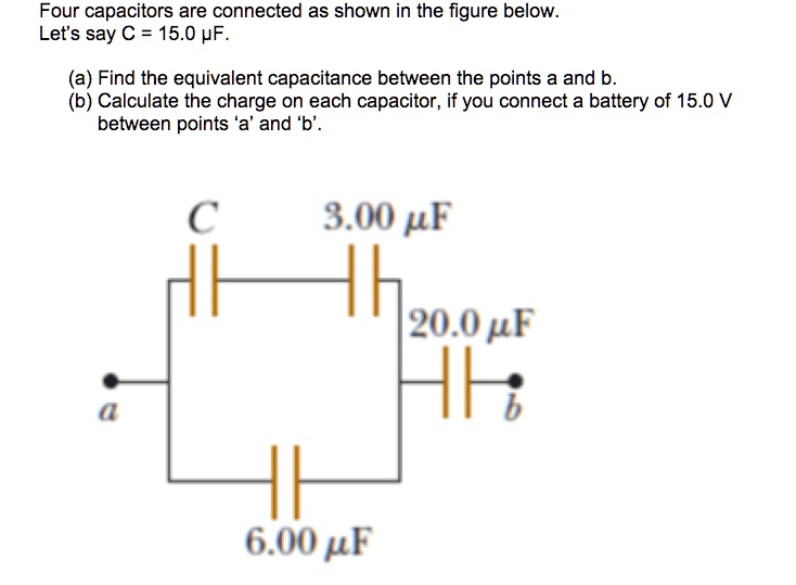 Four capacitors are connected as shown in the figure below. Let's say C ...