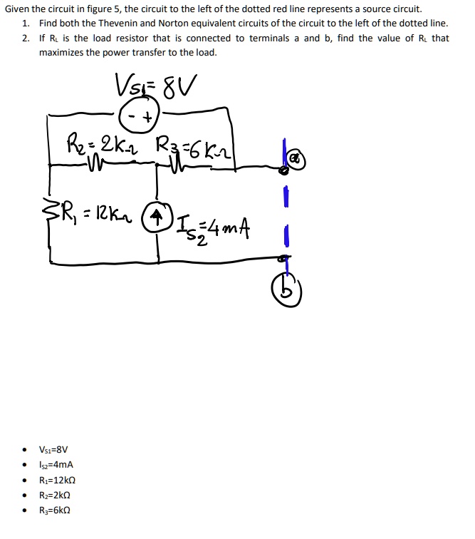 SOLVED: Given the circuit in Figure 5, the circuit to the left of the dotted red line represents ...