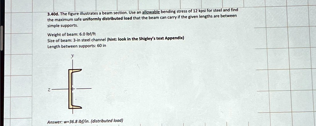 3.40d. The figure illustrates a beam section. Use an allowable bending ...