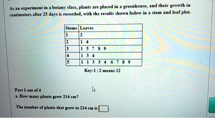 SOLVED: Experiment in Botany Class: Plants are placed in a greenhouse, and their growth in ...