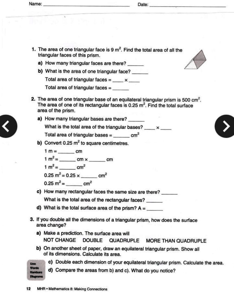 SOLVED: 'PLEASE HELP WITH THISSS Name: Date: 1. The area of one ...