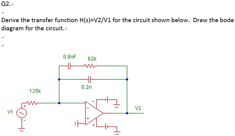 Q2. Derive the transfer function H(s)=V2/V1 for the circuit shown below. Draw the bode diagram ...