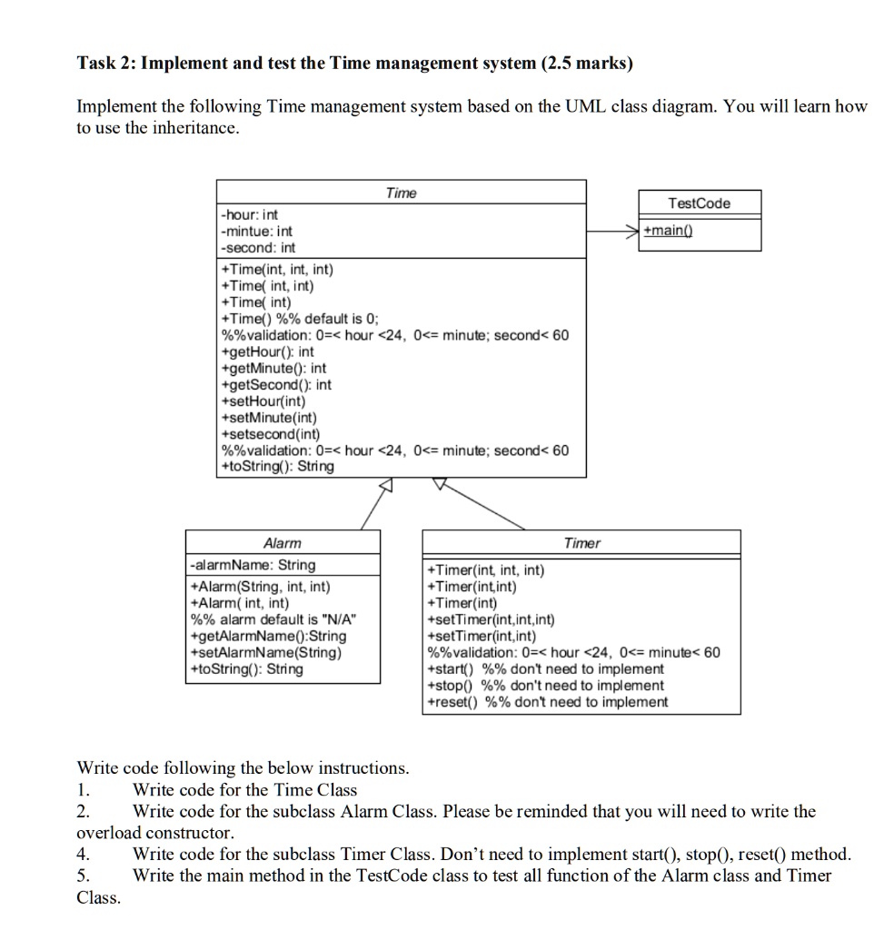 Solved Please Write In Java Task 2 Implement And Test The Time Management System 25 Marks 8034