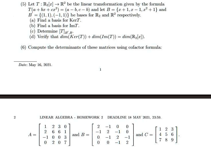 let t rzr r be the linear transformation given by the formula ta bx cr ...