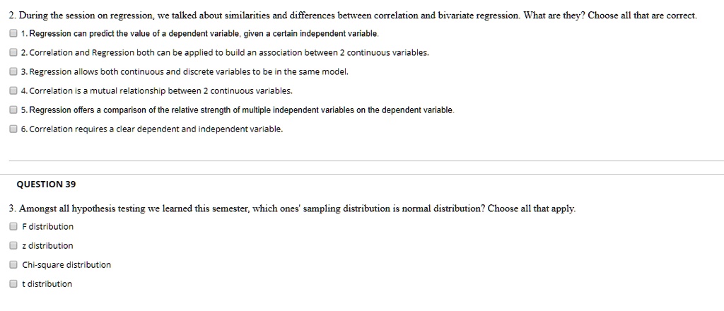 SOLVED: 2. During the session on regression, we talked about similarities and differences ...