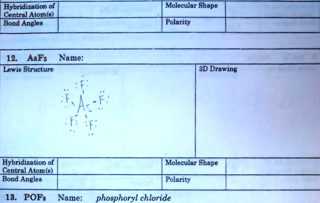 SOLVED: Hybridization of Central Atom Bond Angles Molecular Shape ...