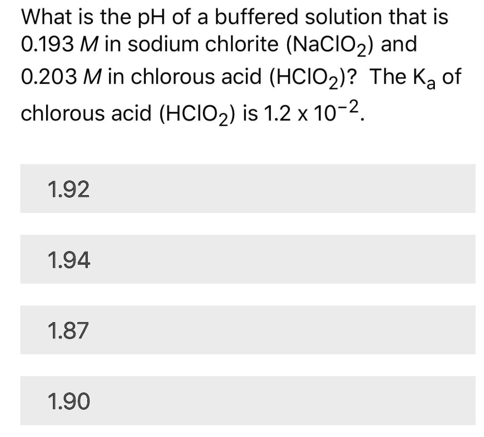 SOLVED: What is the pH of a buffered solution that is 0.193 M in sodium ...