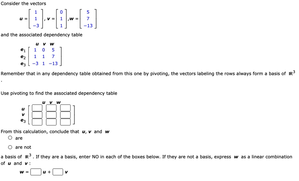 consider the vectors 3 h 13 and the associated dependency table e3 3 13 ...