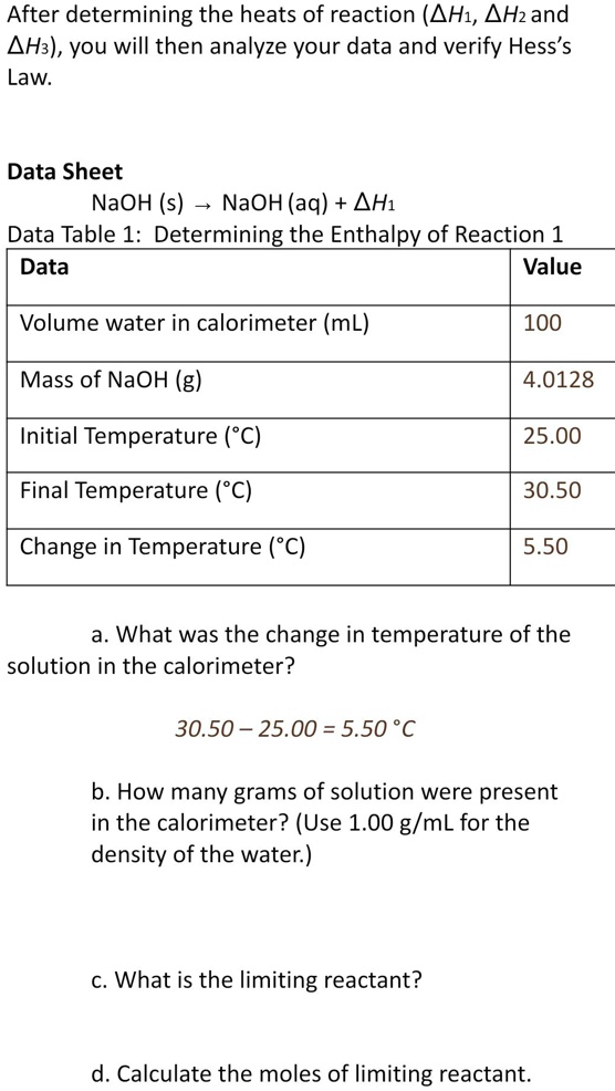 SOLVED: After determining the heats of reaction (Î”H1, Î”Hz, and Î”H3), you will then analyze ...