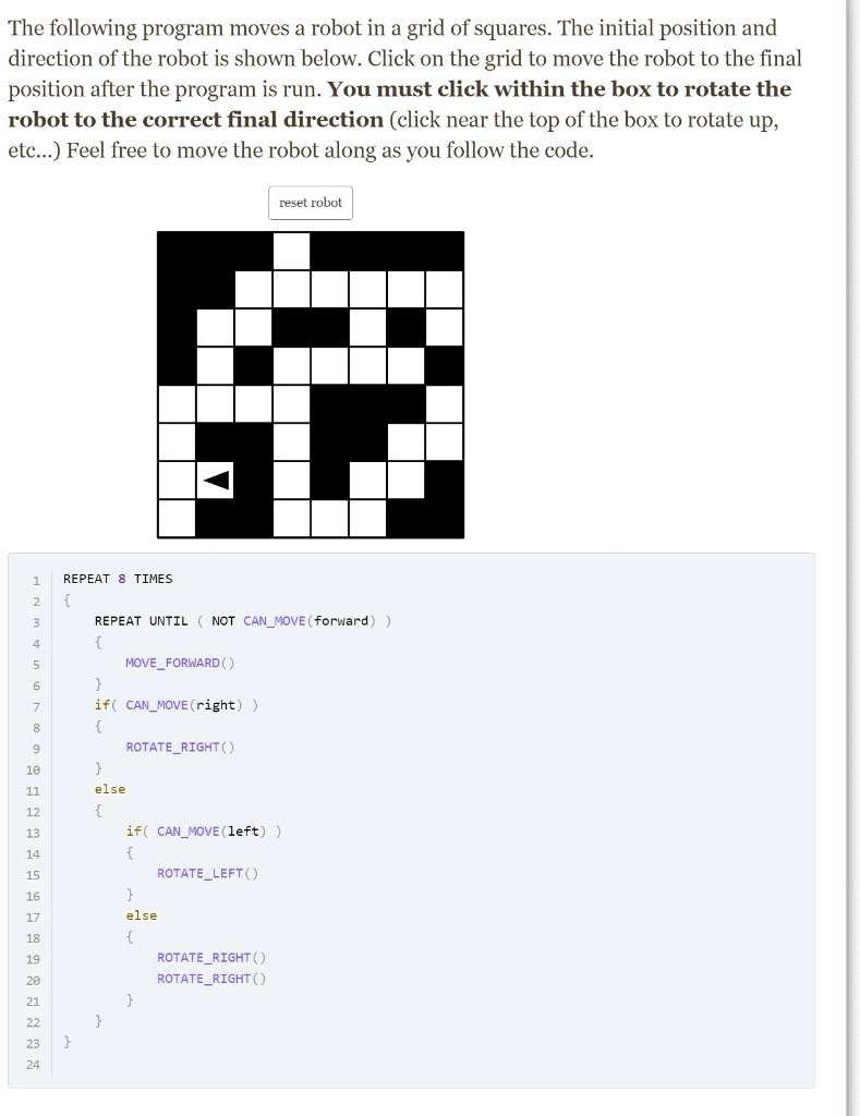 The following program moves a robot in a grid of squares. The initial ...