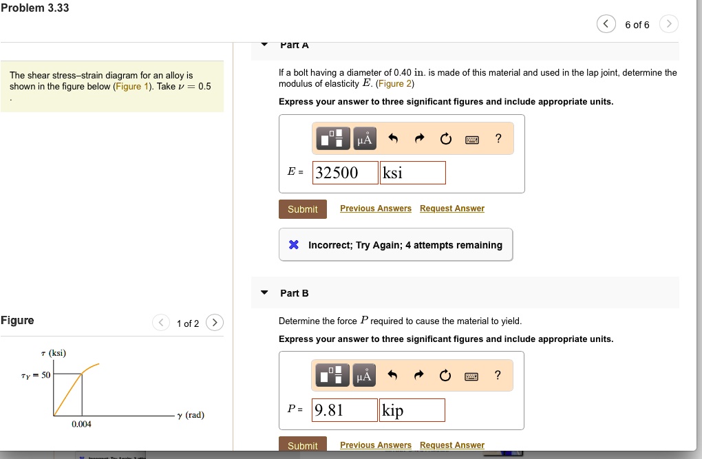 SOLVED: Problem 3.33 Part A The shear stress-strain diagram for an alloy is shown in the figure ...