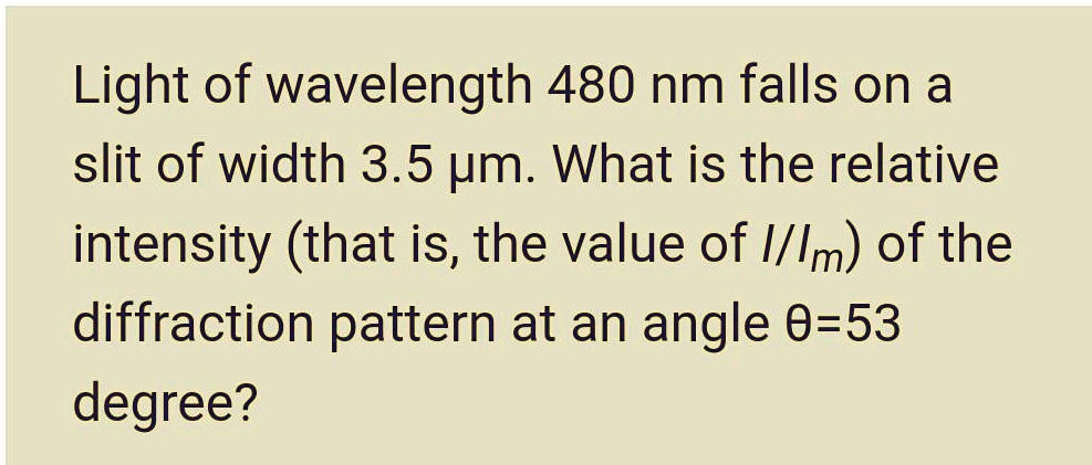 SOLVED: Light of wavelength 480 nm falls on a slit of width 3.5 um ...