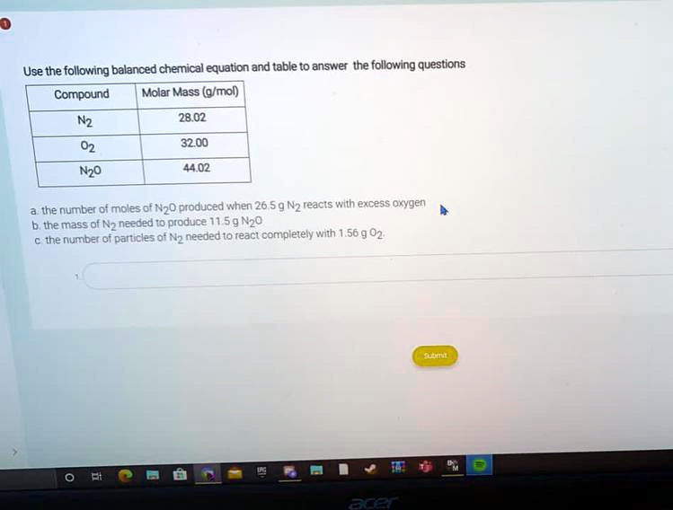 SOLVED: The number of moles of N2O produced when 26.5 g N2 reacts with ...
