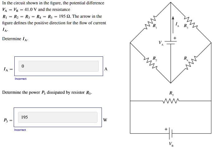 SOLVED: In the circuit shown in the figure, the potential difference VA = VB = 41.0 V and the ...