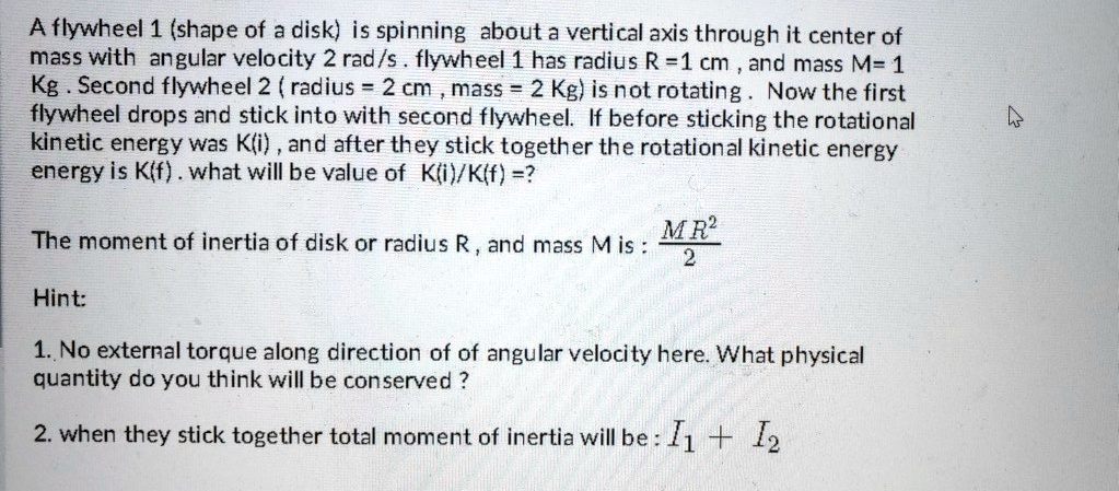 a flywheel 1 shape of a disk is spinning about a vertical axis through ...