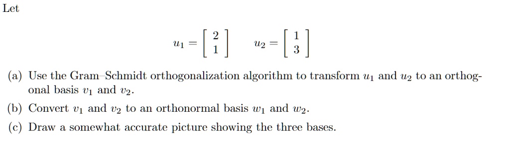 Solved Let U1 ]u2 A Use The Gram Schmidt Orthogonalization Algorithm To Transform U1 And U2