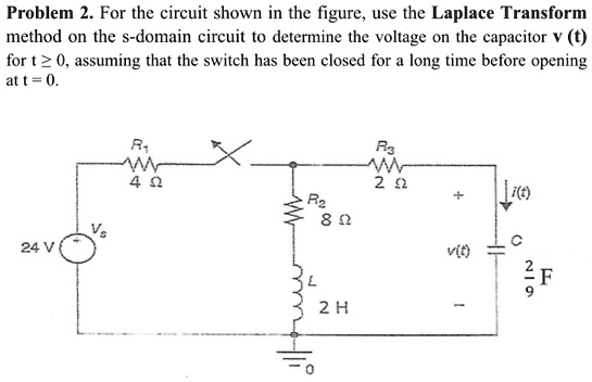 SOLVED: Problem 2. For the circuit shown in the figure, use the Laplace Transform method on the ...