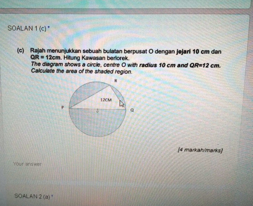 SOLVED: Question (c): The diagram shows a circle with center O and ...