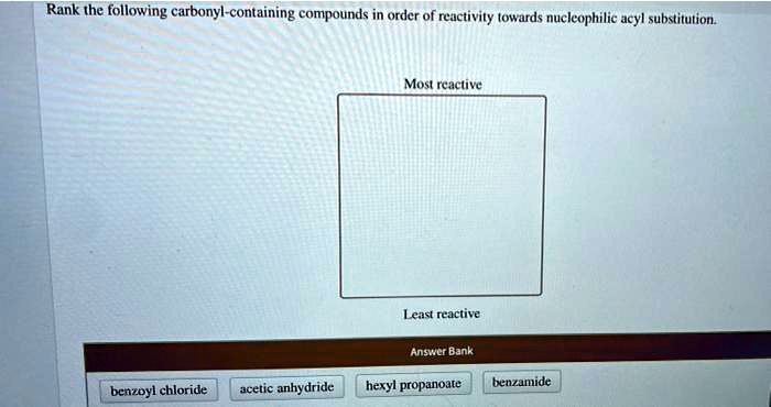 SOLVED: Rank the following carbonyl-containing compounds in order of reactivity towards ...