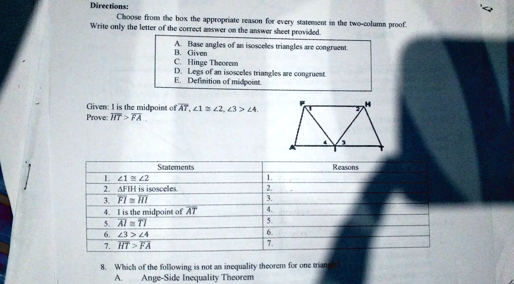 directions choose from the box the appropriate reason for wrile every ...