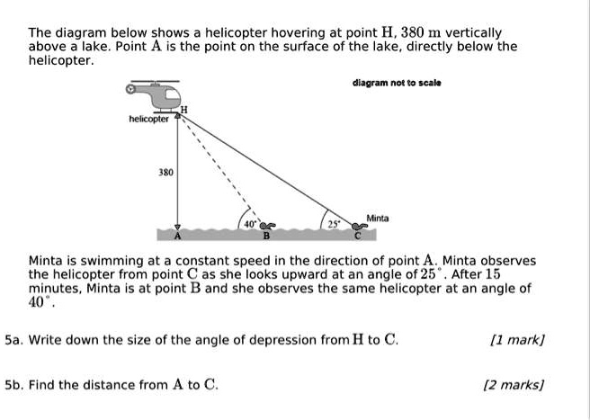 the diagram below shows helicopter hovering at point h 380 m vertically ...