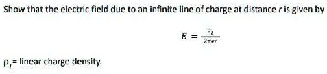 SOLVED: Show that the electric field due to an infinite line of charge at distance r is given by ...