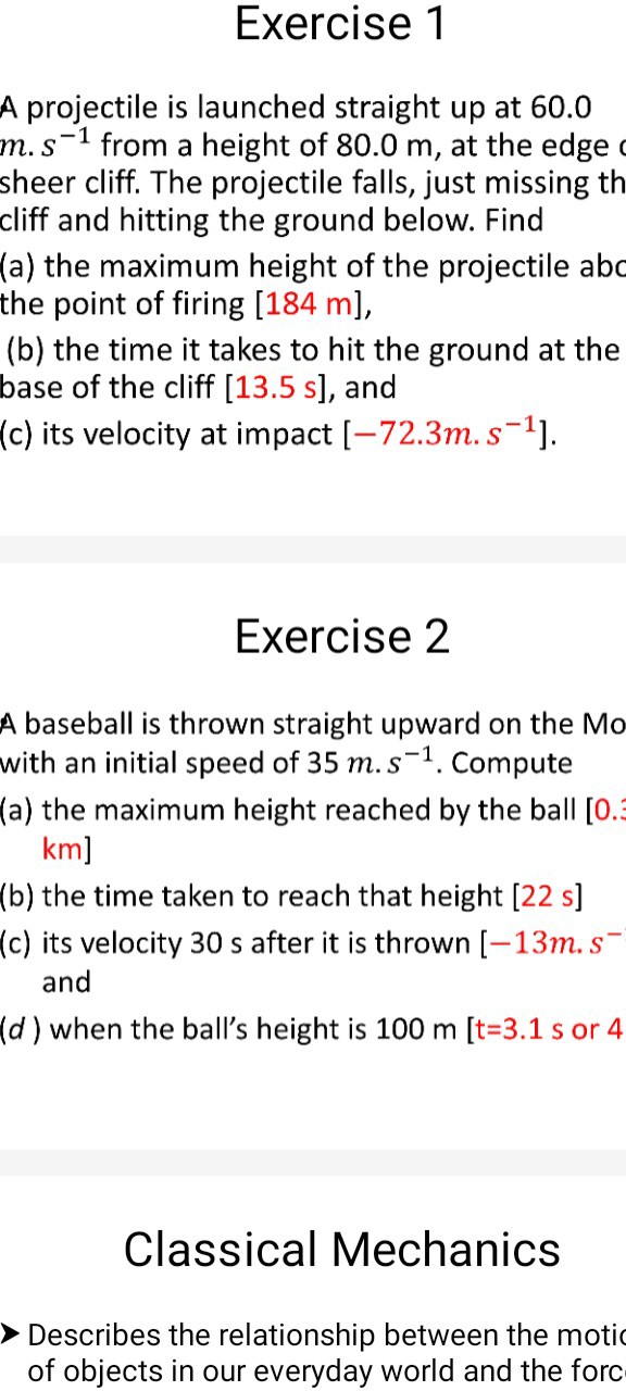[GET ANSWER] Exercise 1 A projectile is launched straight up at 60.0 m ...
