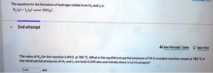SOLVED:The equation for the formation of hydrogen iodide from Hz and H ...