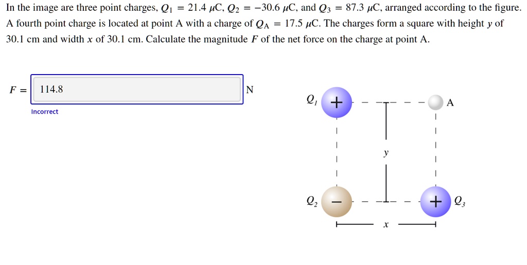 in the image are three point charges q1 214 uc q2 306 c and q3 873 hc arranged according to the ...