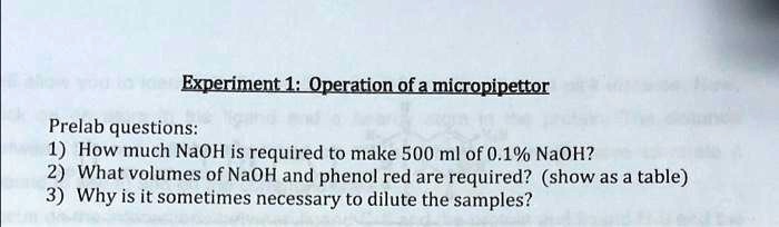 SOLVED: Texts: Experiment 1: Operation of a Micropipettor Prelab ... SOLVED: Texts: Experiment 1: Operation of a Micropipettor Prelab ...