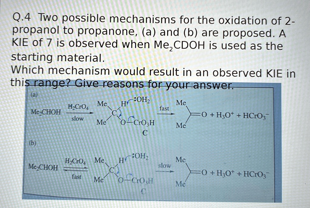 q4 two possible mechanisms for the oxidation of 2 propanol to propanone ...