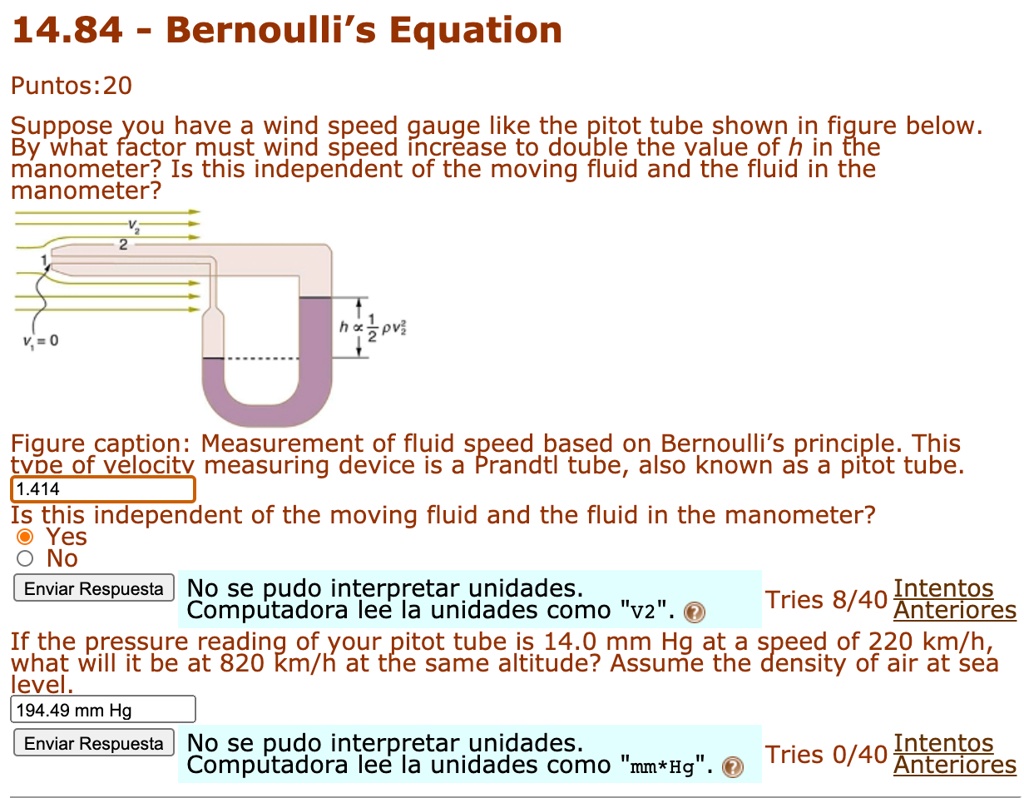 SOLVED: 14.84 Bernoulli's Equation Points: 20 Suppose we have a wind ...