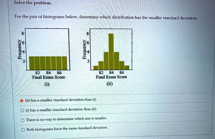 SOLVED:Solve the problem- For the pair of histograrns below , determine which distribution has ...