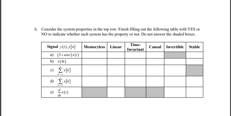 SOLVED: Consider the system properties in the top row. Finish filling out the following table ...