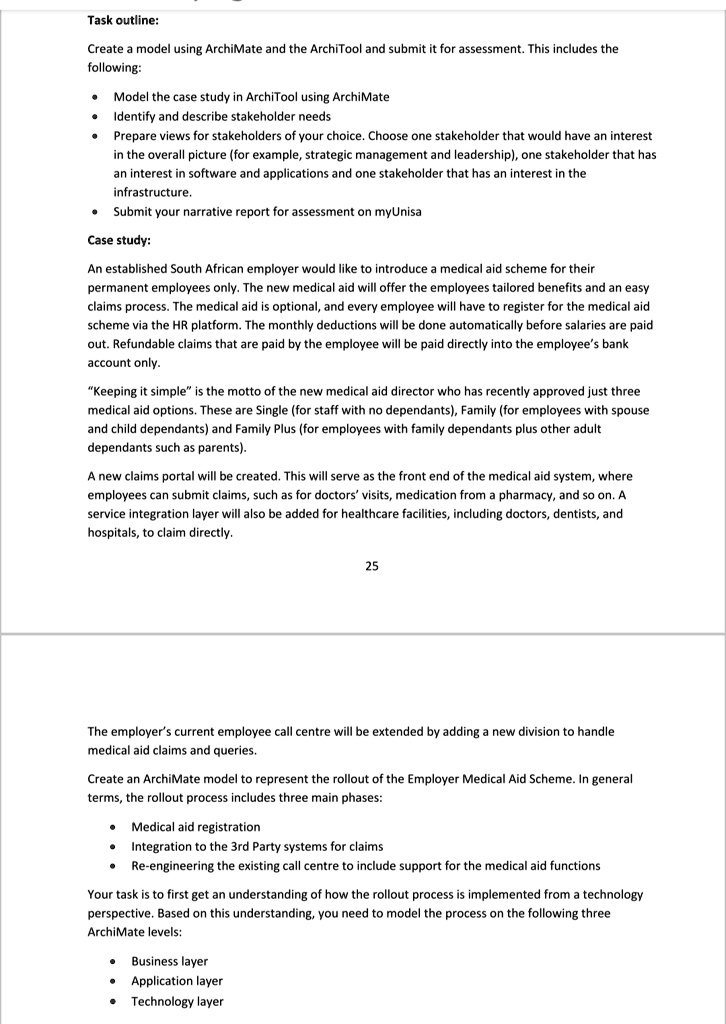 task outline create a model using archimate and the architool and ...