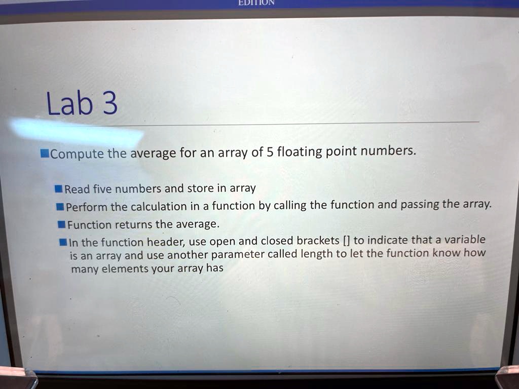 Solved Lab 3 Compute The Average For An Array Of 5 Floating Point