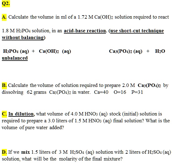 q2 calculate the volume in ml ofa 172 m caohz solution required to react 18 m hspo solution in ...