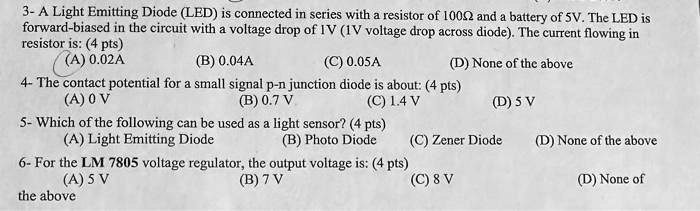SOLVED: 3- A Light Emitting Diode (LED) is connected in series with a ...