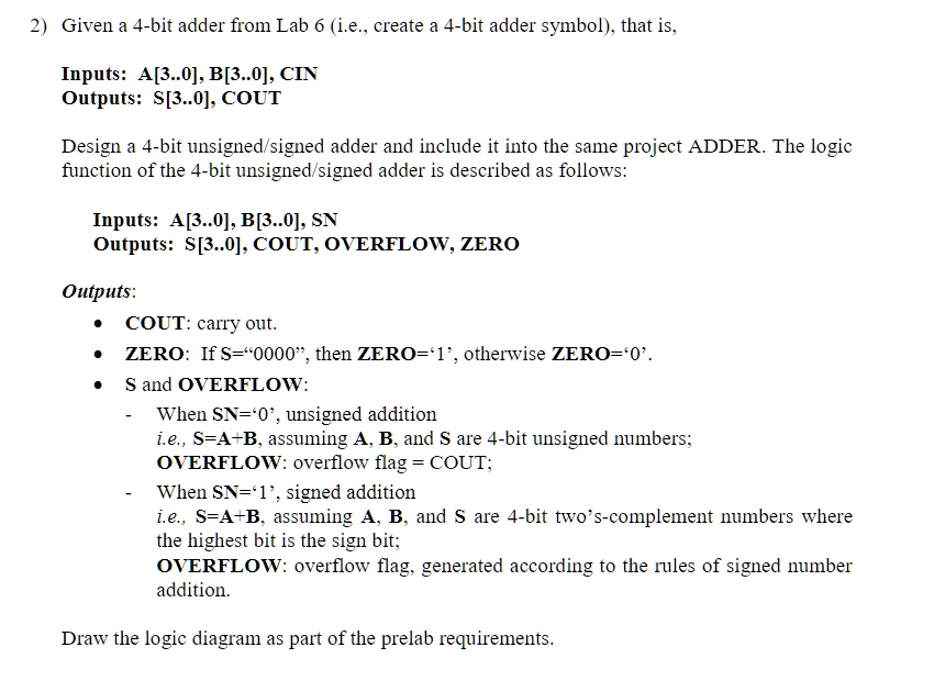 Solved 2 Given A 4 Bit Adder From Lab 6 Ie Create A 4 Bit Adder Symbol That Is Inputs