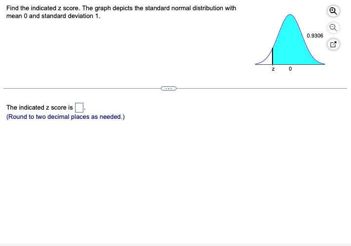 SOLVED: Find the indicated z score. The graph depicts the standard ...