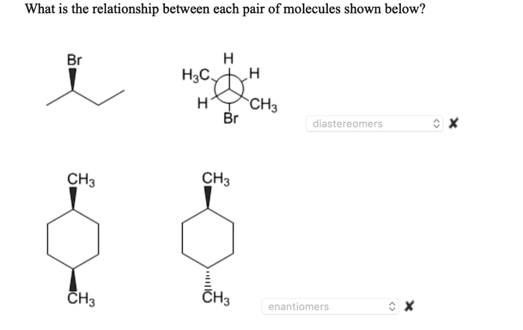 SOLVED: What is the relationship between each pair of molecules shown below? Br H H3C H H 'CH3 ...