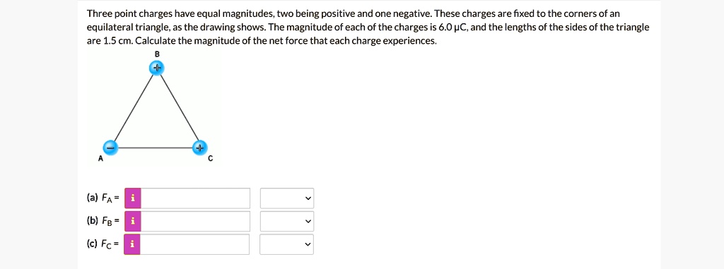 SOLVED: Three point charges have equal magnitudes, two being positive ...