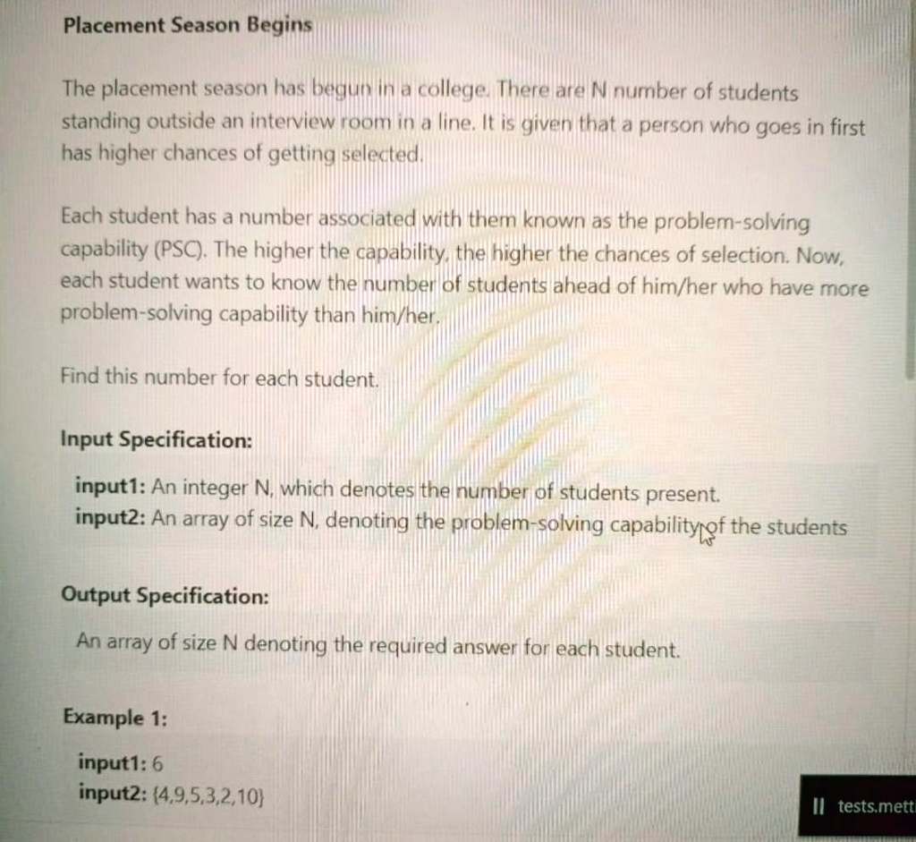 Placement Season Begins The Placement Season Has Begun In A College There Are N Number Of