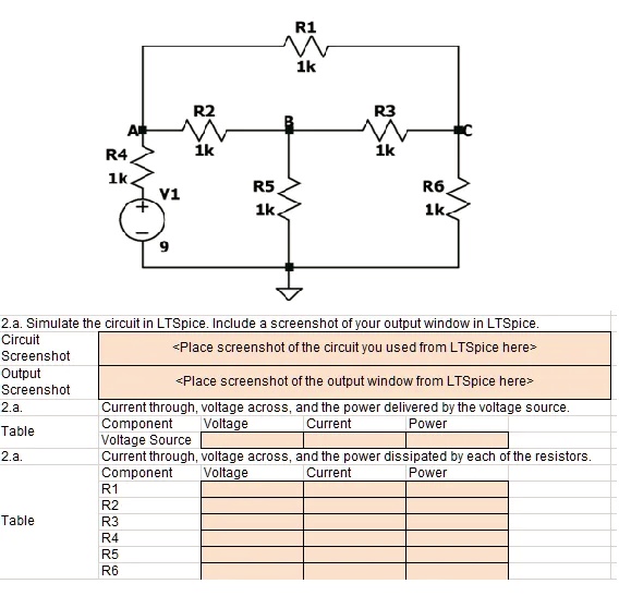 R1 1k R2 R3 A C R4 1k 1k 1k R5 R6 V1 + 1k. 1k. 9 2.a. Simulate the ...