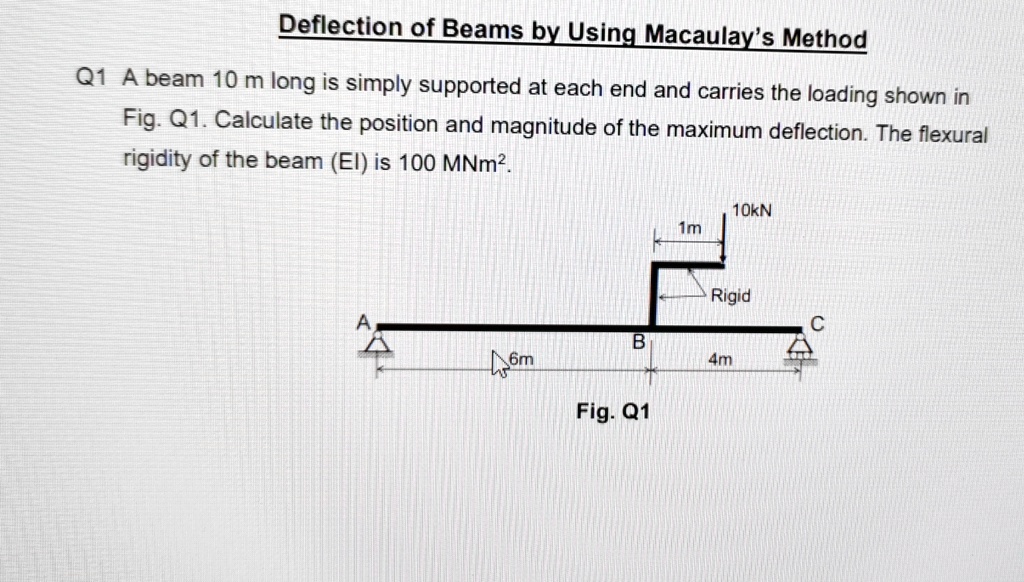 [GET ANSWER] deflection of beams by using macaulays method q1 a beam 10 m long is simply ...
