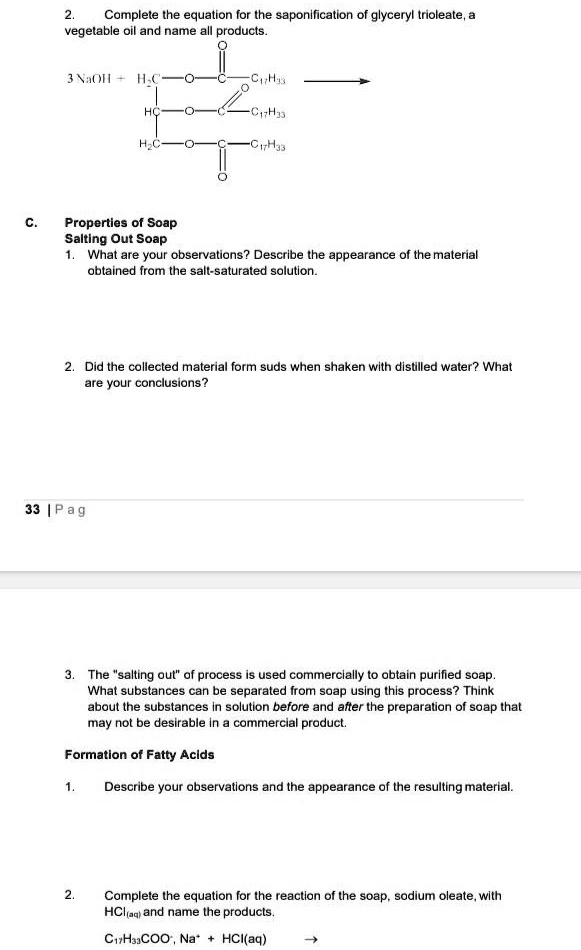 VIDEO solution: 2. Complete the equation for the saponification of glyceryl trioleate,a ...
