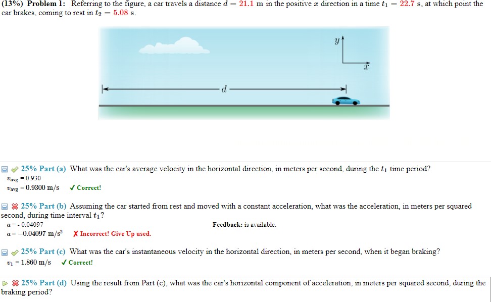 (13%) Problem l: Referring to the figure, a car travels a distance d=21 ...