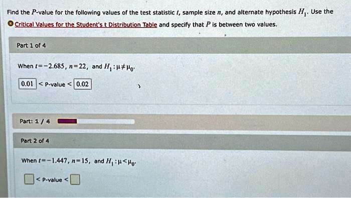 Find the P-value for the following values of the test statistic t ...