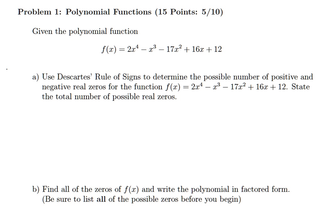 Solved Problem 1 Polynomial Functions 15 Points 5 10 Given The