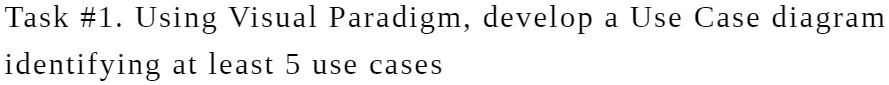 'Task #1. Using Visual Paradigm, develop a Use Case diagram identifying ...
